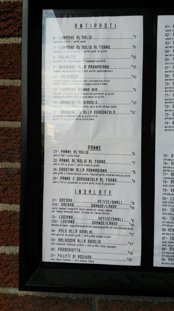 Menu au Luciano Ristorante restaurant, Montréal, Rue de Verdun