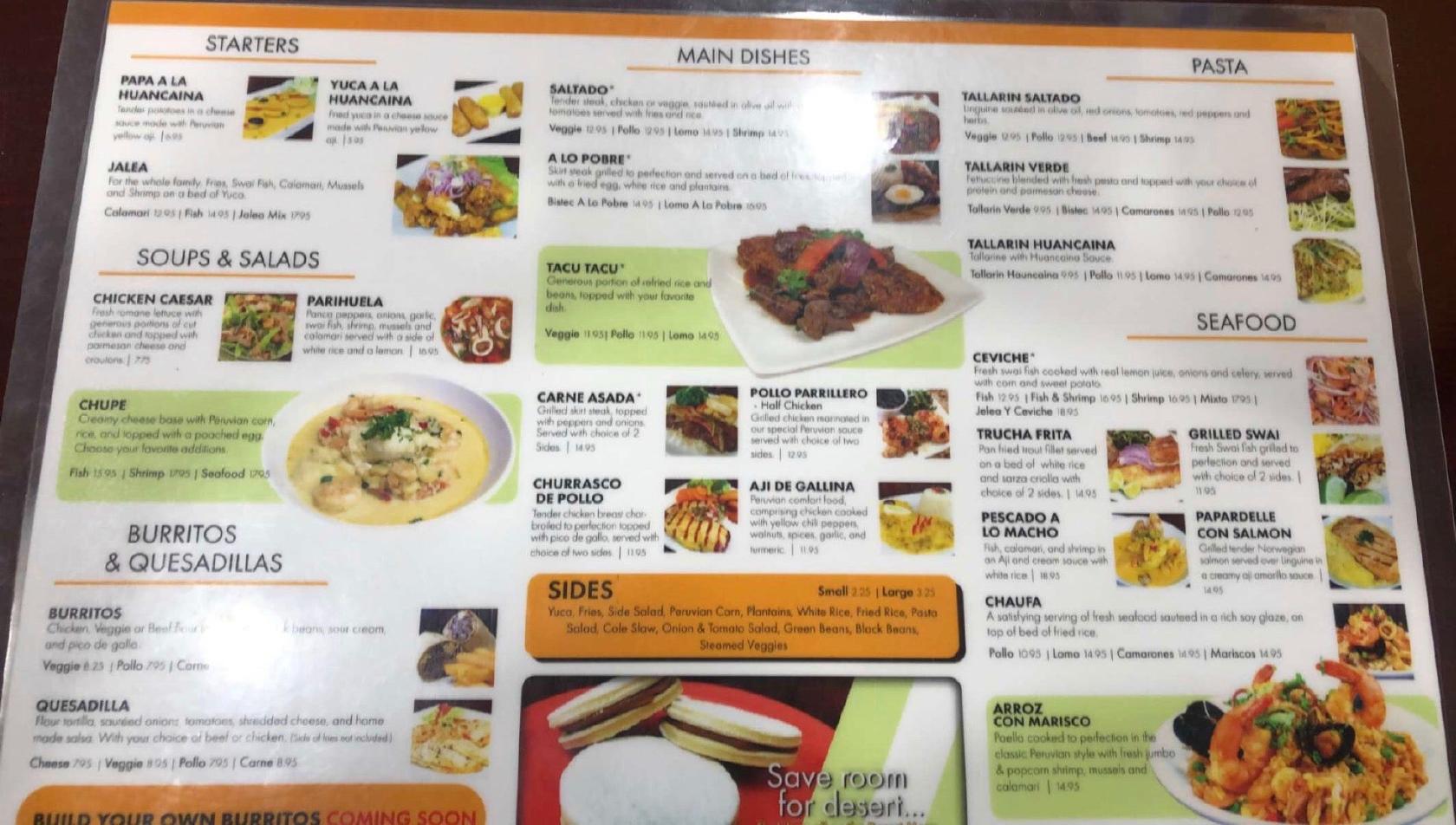 Menu at Panca Peruvian Restaurant, Nashville