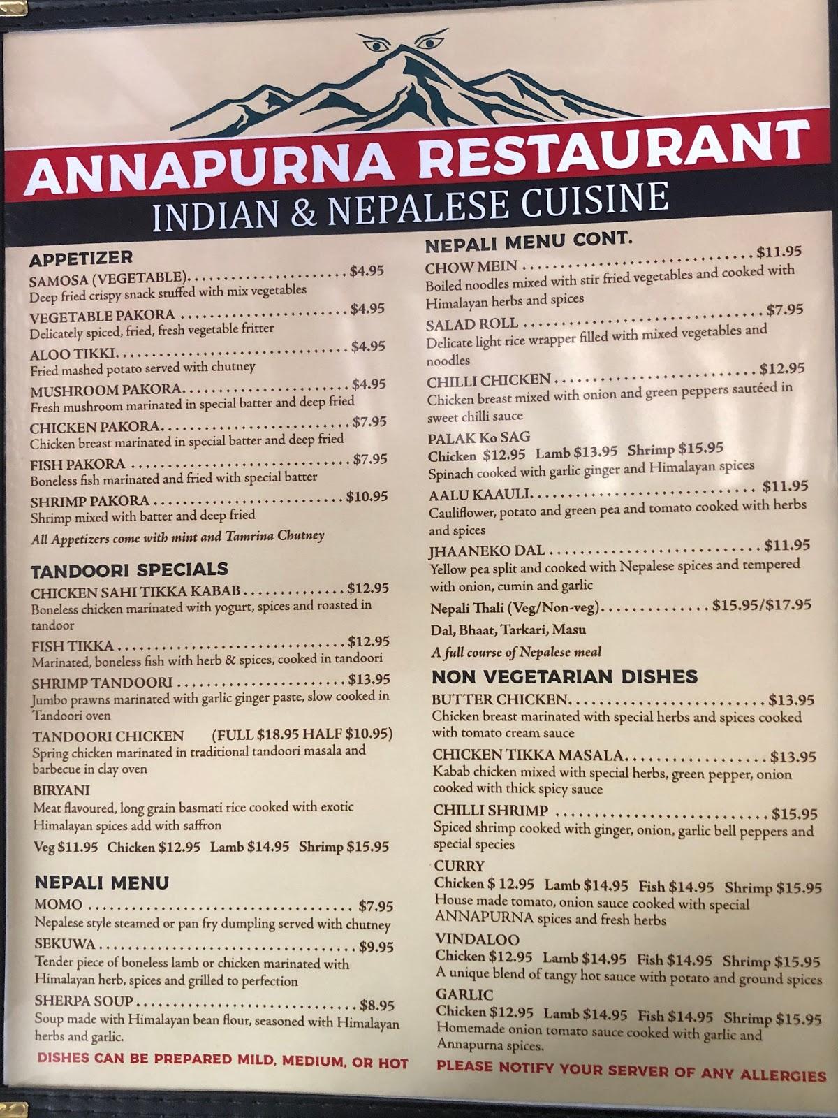 Menu at Penticton Indian Cuisine restaurant, Penticton
