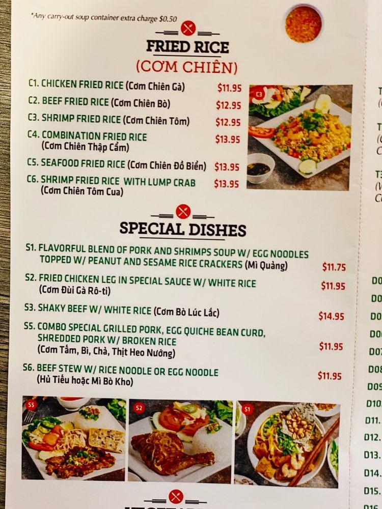 Menu at Pho Ngon restaurant, Alexandria