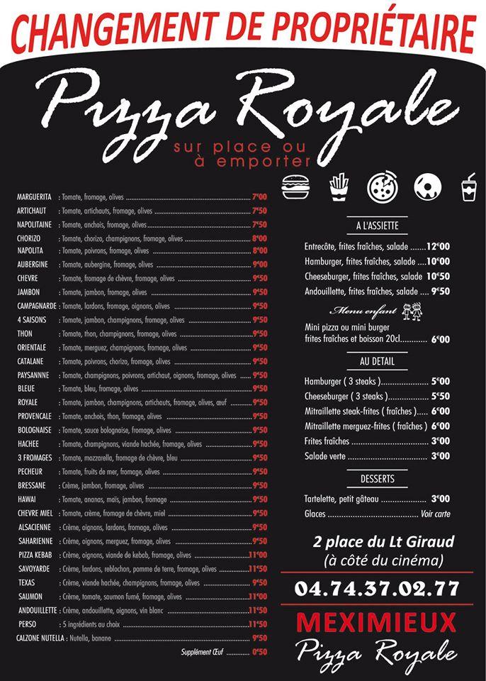 Menu at Pizza Royale fast food, Meximieux