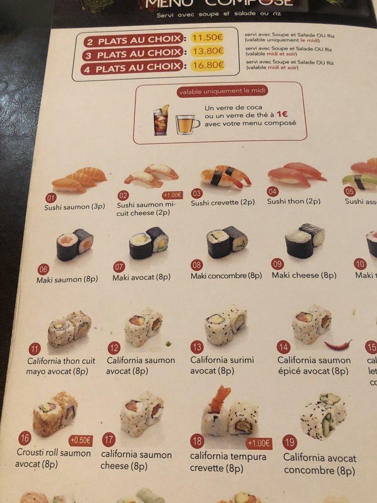 Menu at Sushi Wa restaurant, Paris