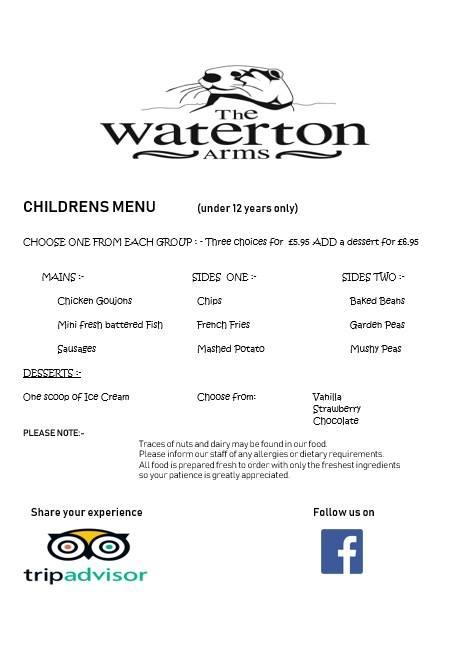 Menu at Waterton Arms pub & bar, Peterborough