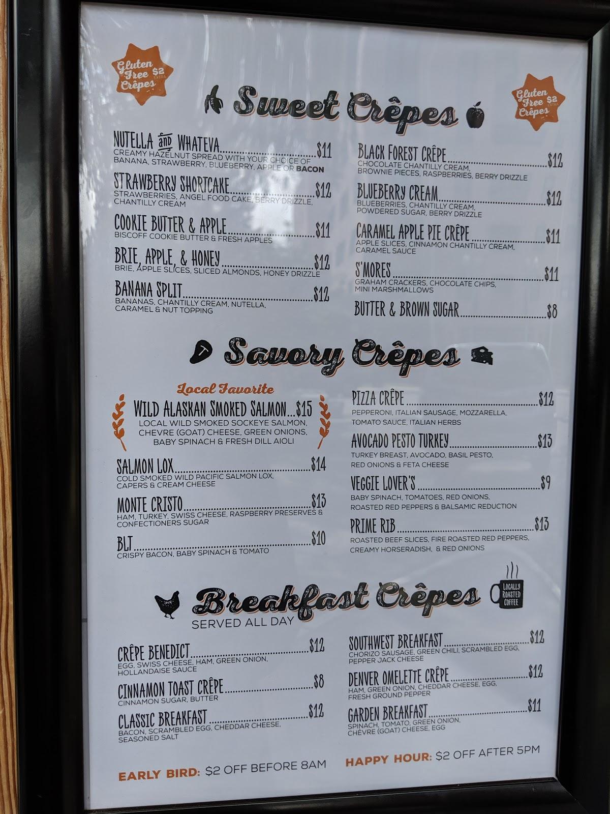 Menu at Alaska Crêpe Co restaurant, Ketchikan