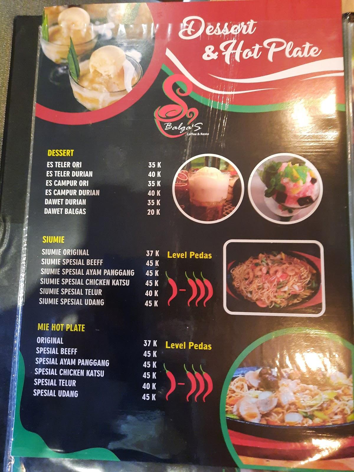 Carta de Balga's Cafe, Balikpapan