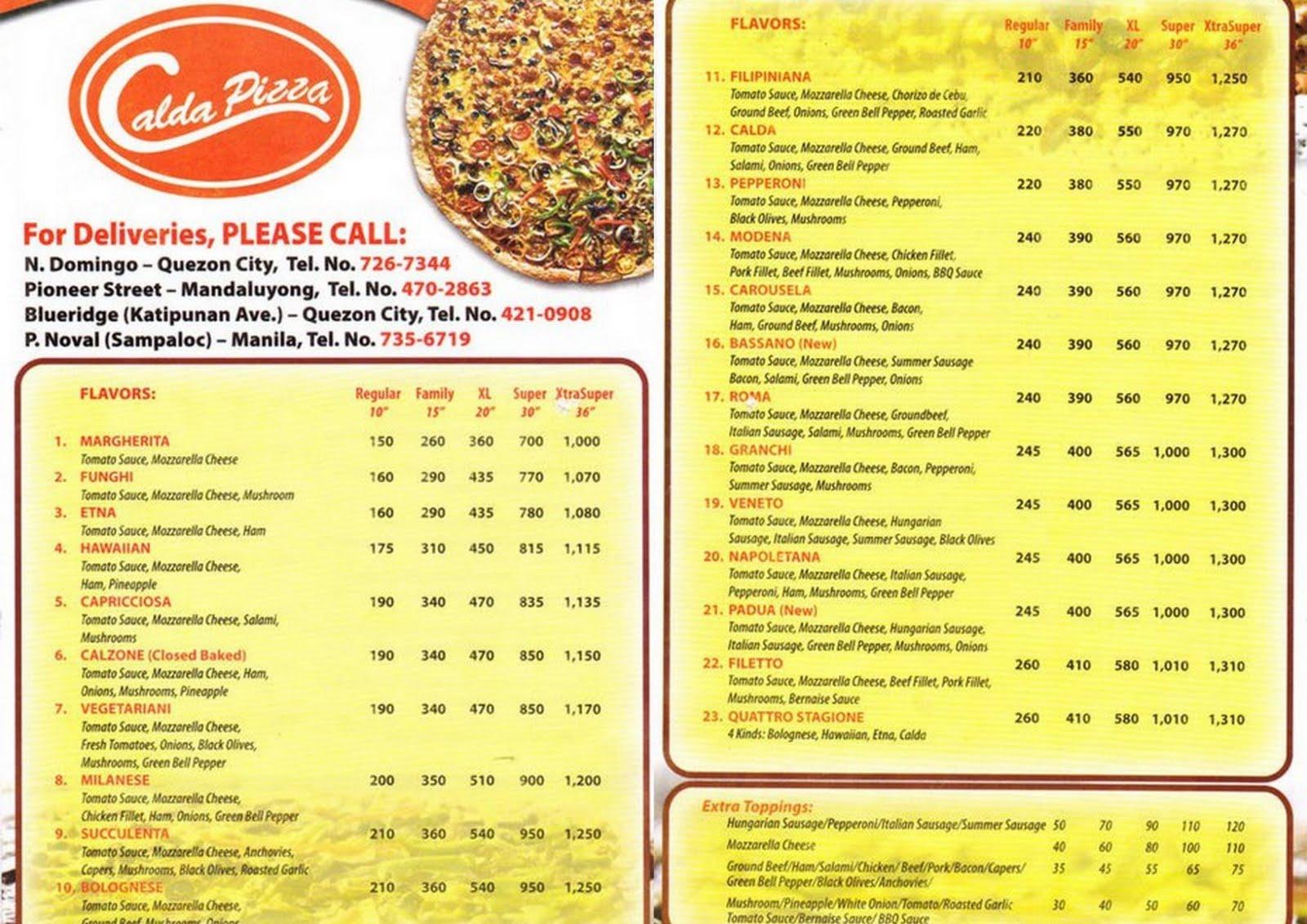 Menu at Calda Pizza - Iligan restaurant, Iligan City, 66GX+RRJ