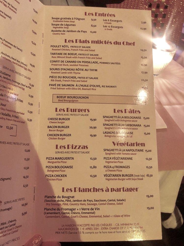 Menu at Castel Café, Paris, 5 Av. de Suffren