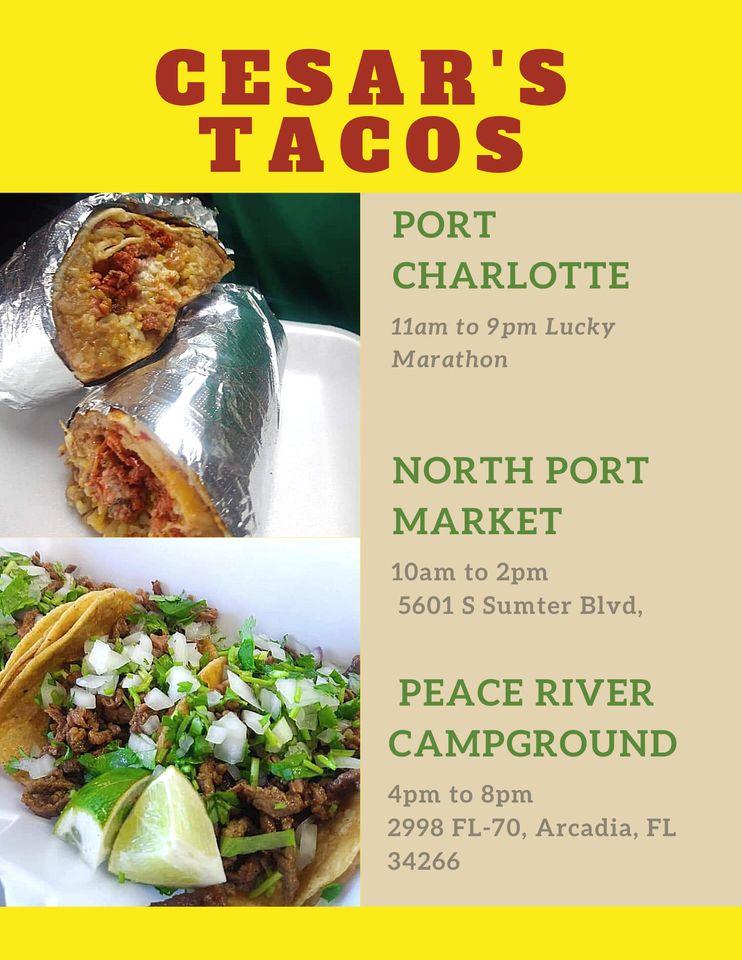 Menu at Cesar's Tacos restaurant, Port Charlotte