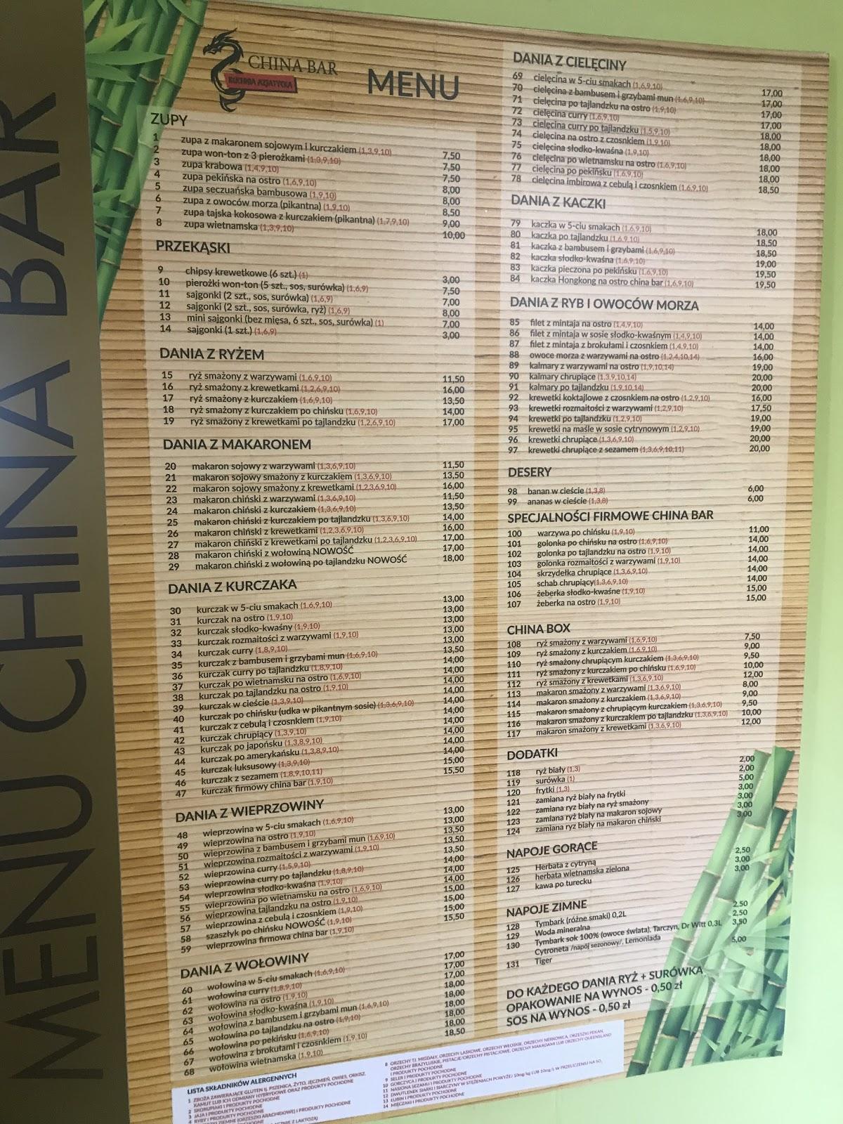 Menu at China BAR Kuchnia Azjatycka, Czarnkow