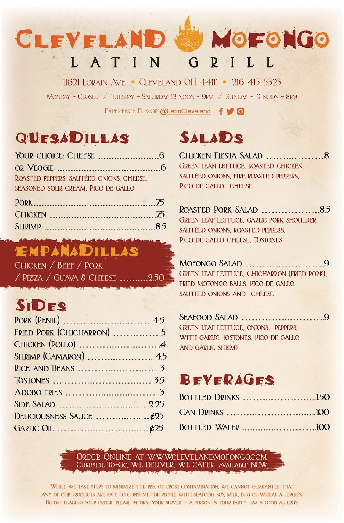 Menu at Cleveland Mofongo Latin Grill restaurant, Cleveland
