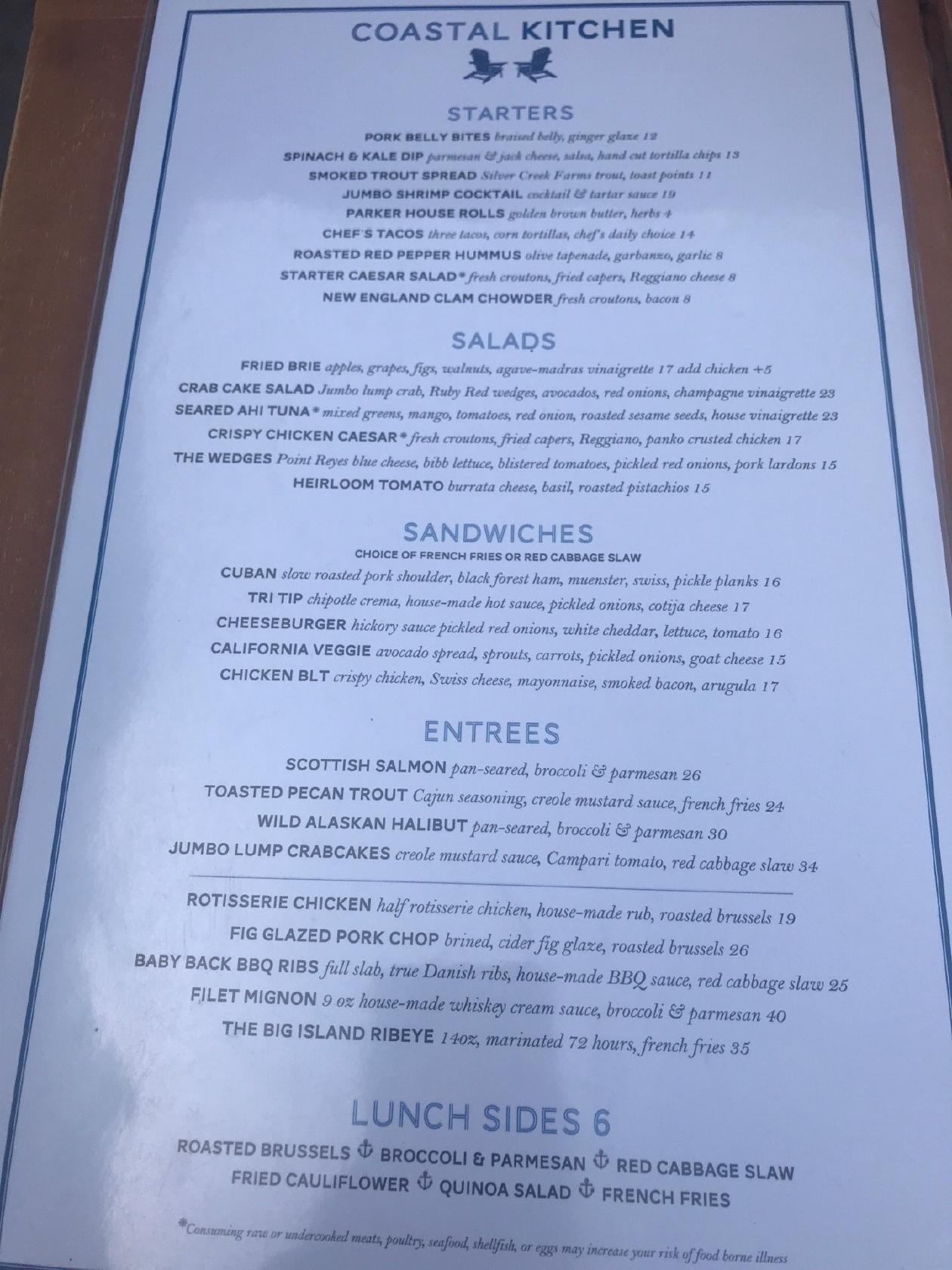 Menu at Coastal Kitchen pub & bar, Dana Point