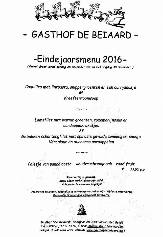 Menu at Gasthof De Beiaard, Mol