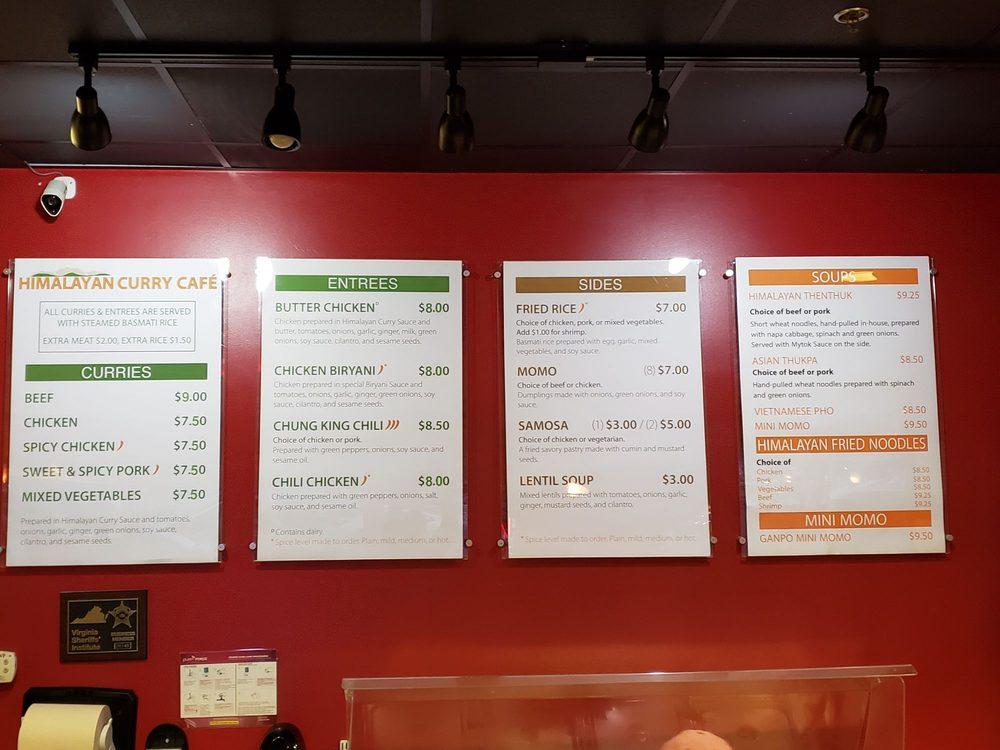 Menu at Himalayan Curry Cafe, Blacksburg, 781 University City Blvd