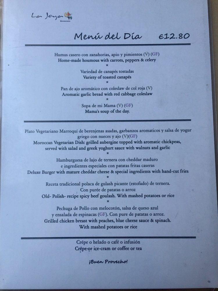 Carta del pub y bar La Joya, Nerja