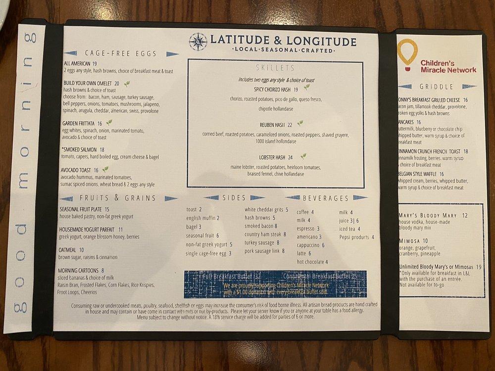 Menu at Latitude & Longitude restaurant, Orlando, World Center Dr