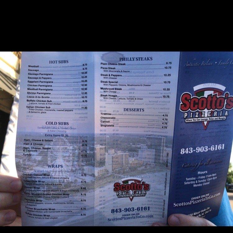 Menu at Scotto's Pizzeria, Myrtle Beach