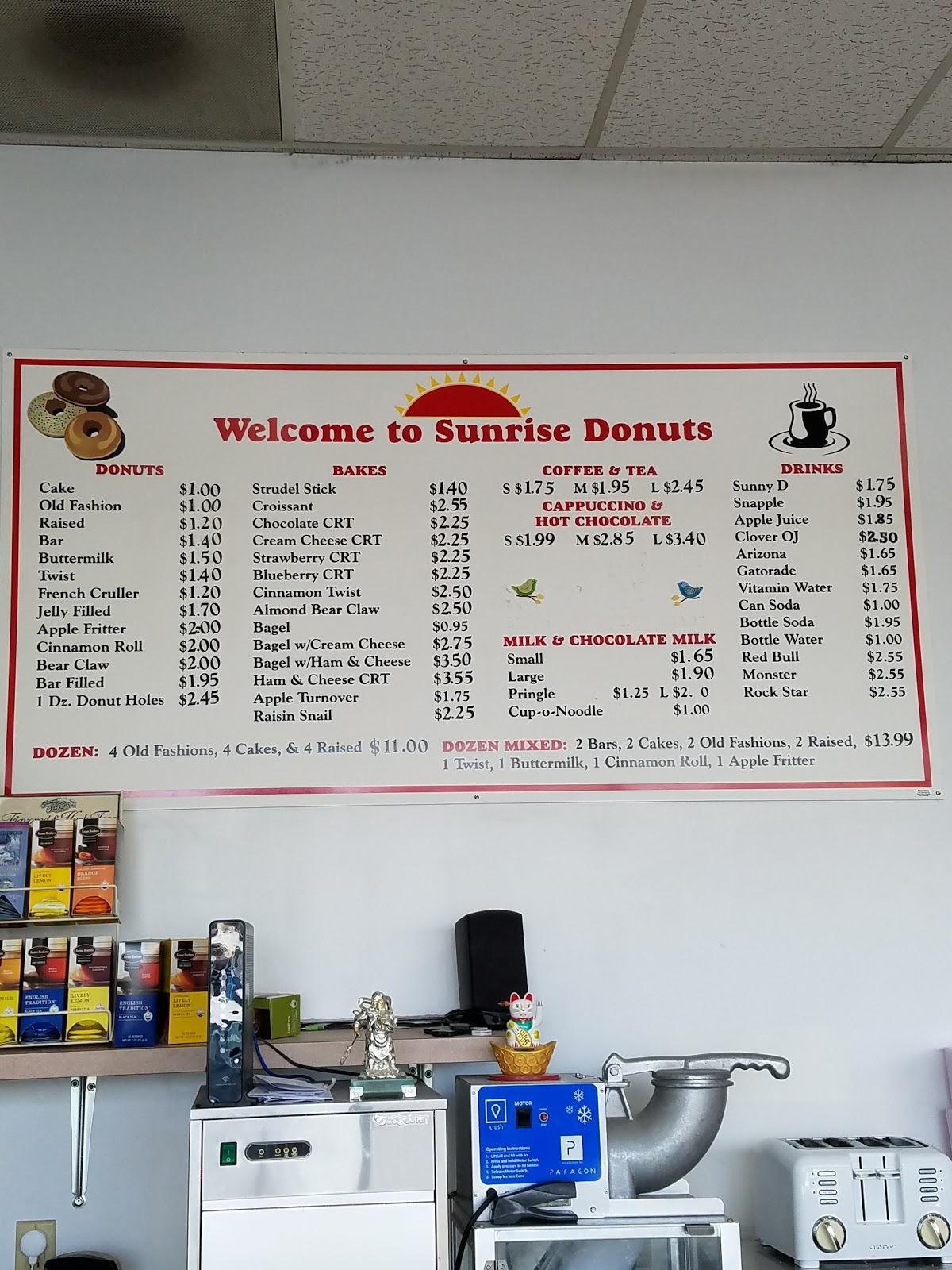 Menu at Sunrise Donuts, Petaluma