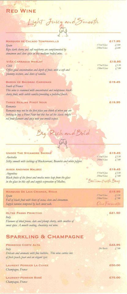 Menu at Sydney Arms pub & bar, Chislehurst, Old Perry St