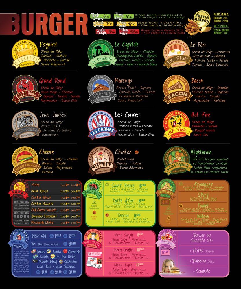 Menu at Toulouse Burger restaurant, Toulouse
