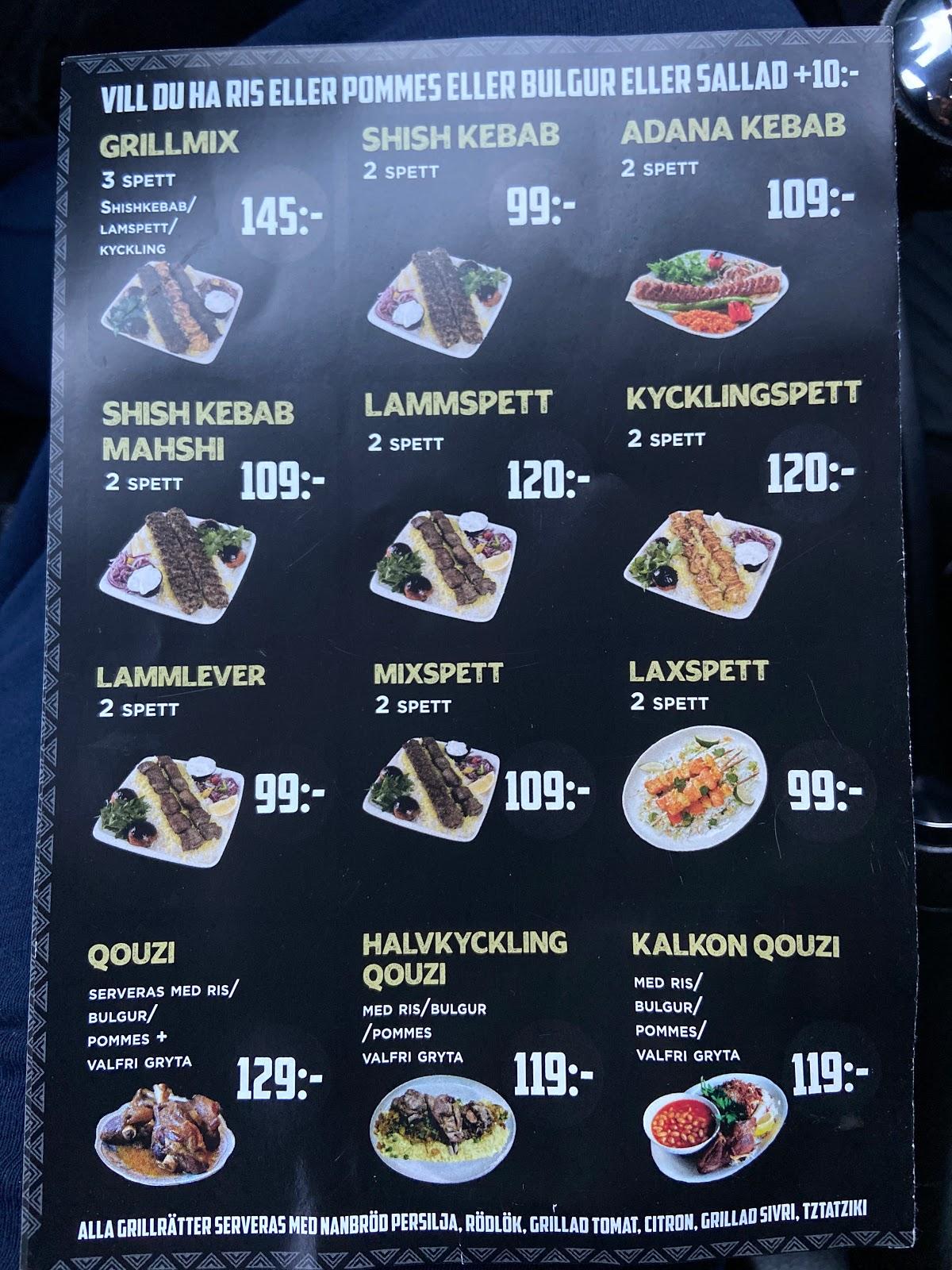 Menu at Tasty Mangal restaurant, Gävle