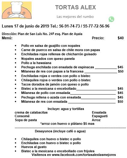 Menu at Tortas Alex Las Mejores Del Rumbo restaurant, Mexico City