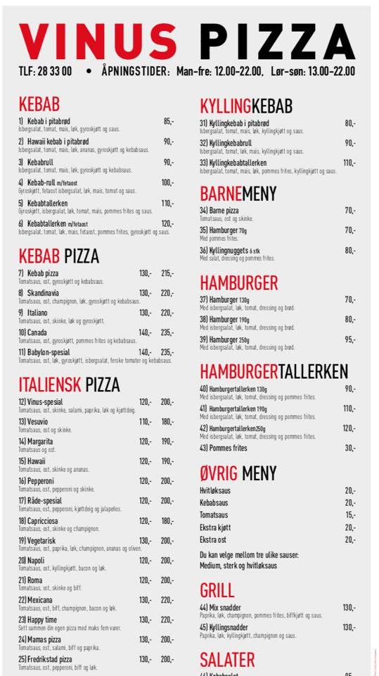 Carta del restaurante Vinus, Karlshus