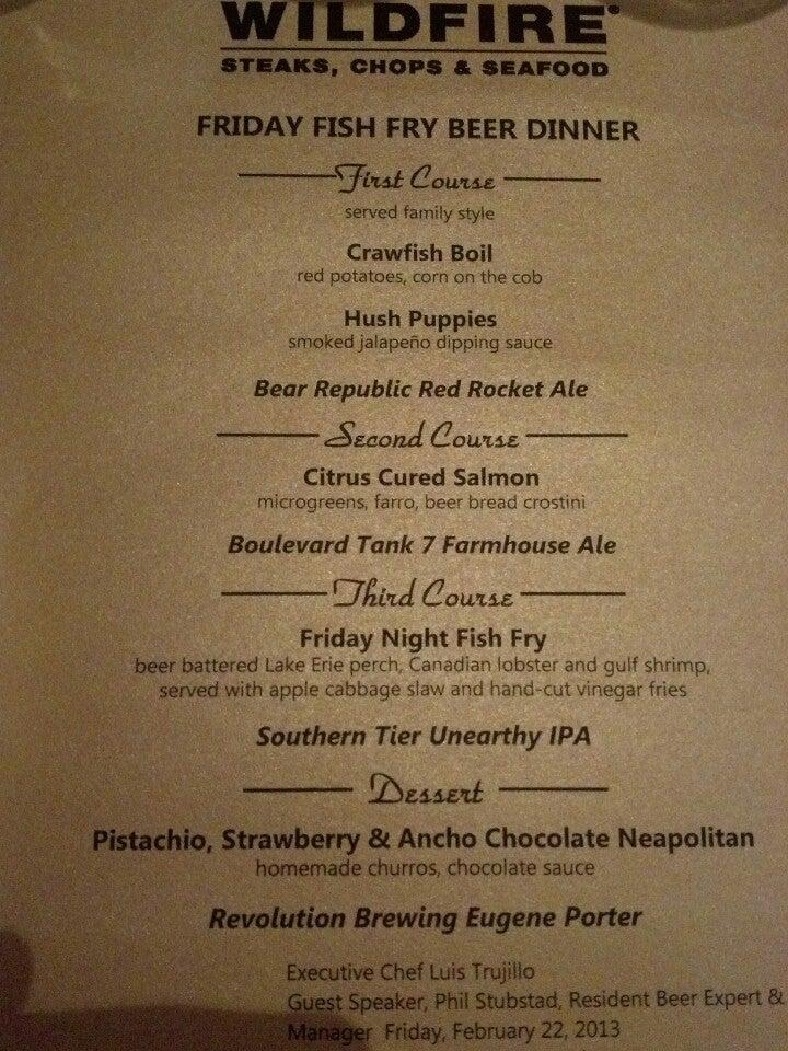 Menu at Wildfire steakhouse, Schaumburg, E Higgins Rd