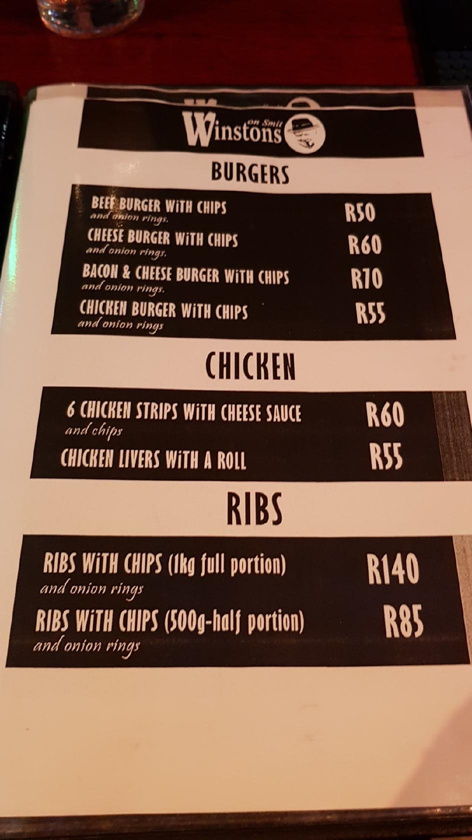 Menu at Winstons Pub, Randburg