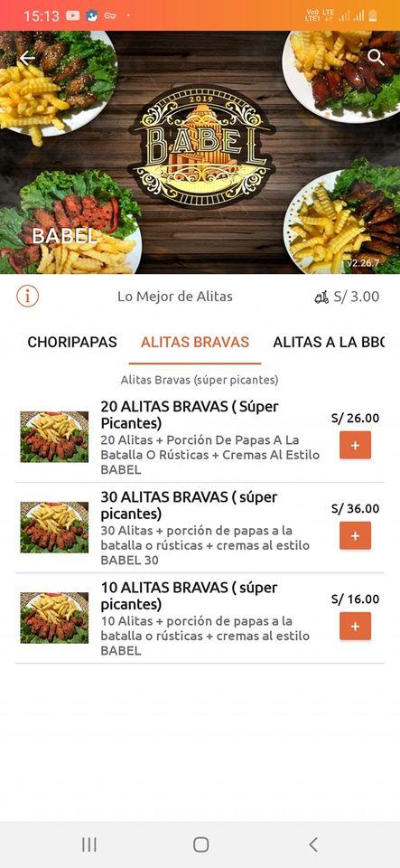 Menu at BABEL, Hualmay District