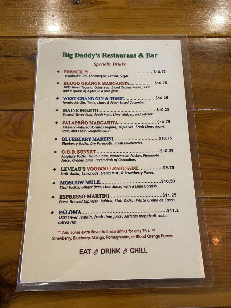 Menu at Big Daddy's Bar and Grill, Old Orchard Beach