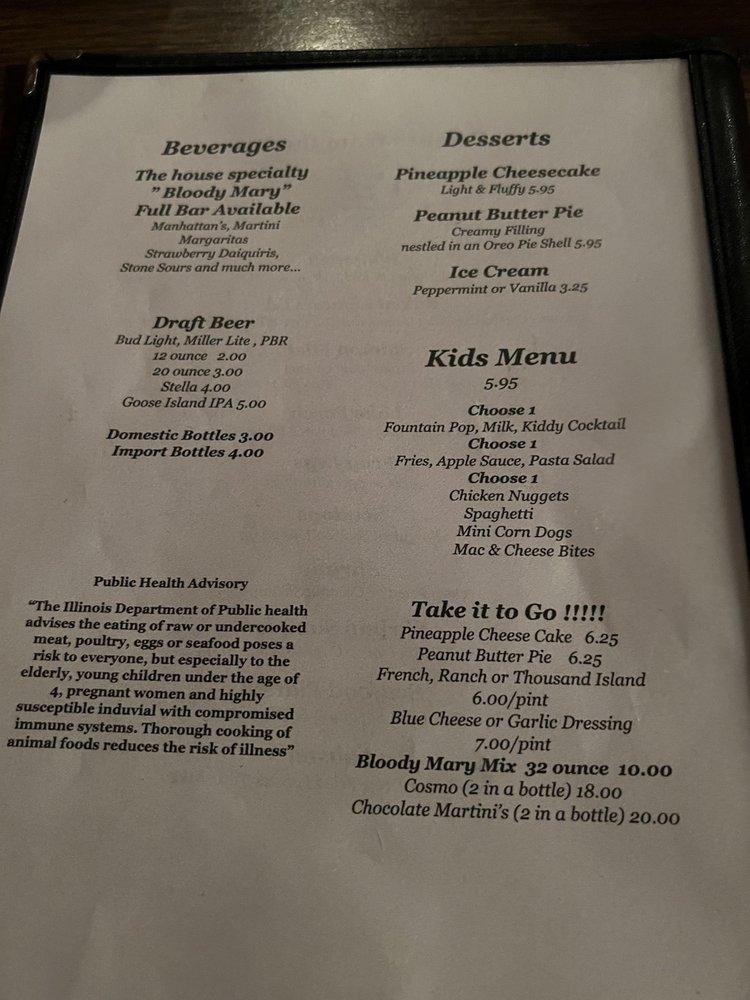 Menu at Cookie's Restaurant, Minooka