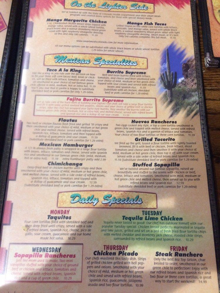 Menu at El Jardín Restaurant, Commerce City