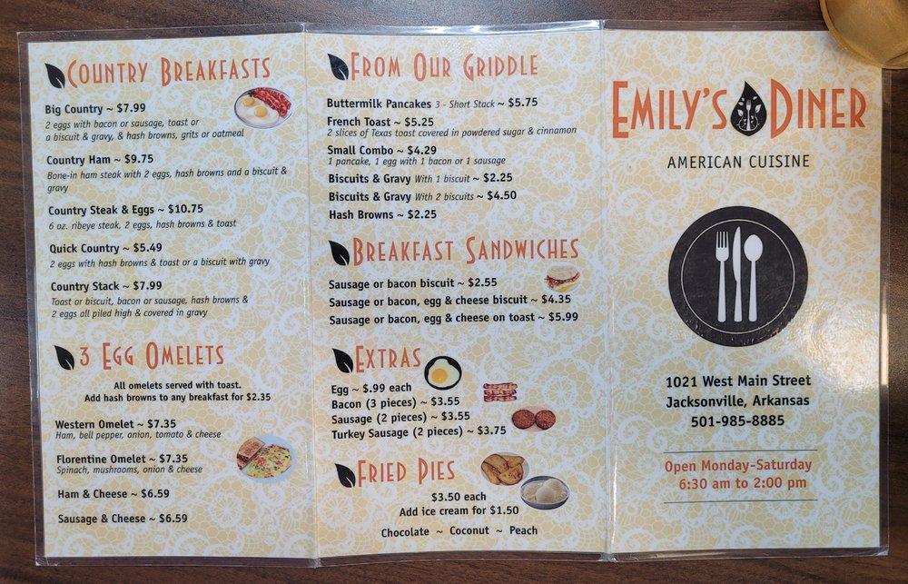 Menu at Emily's Diner restaurant, Jacksonville