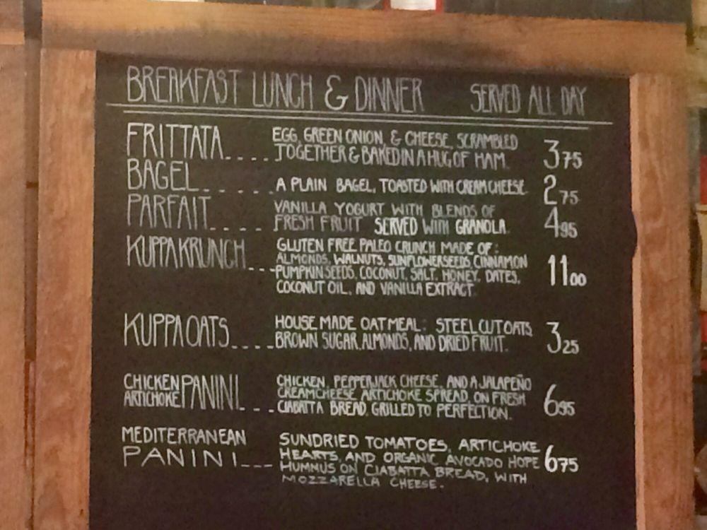 Menu at Kuppa Joy Coffee House, Clovis, 518 Clovis Ave