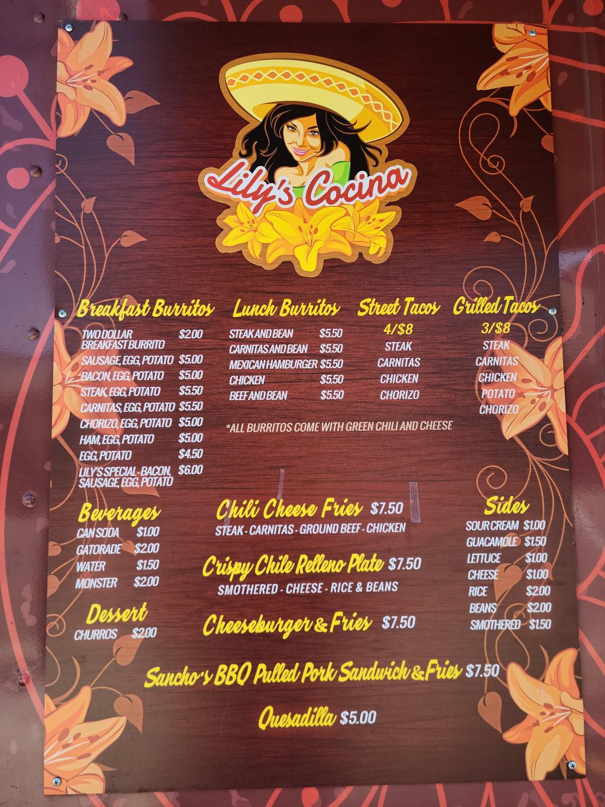 Menu at Lily's Cocina restaurant, Denver, W Bayaud Ave