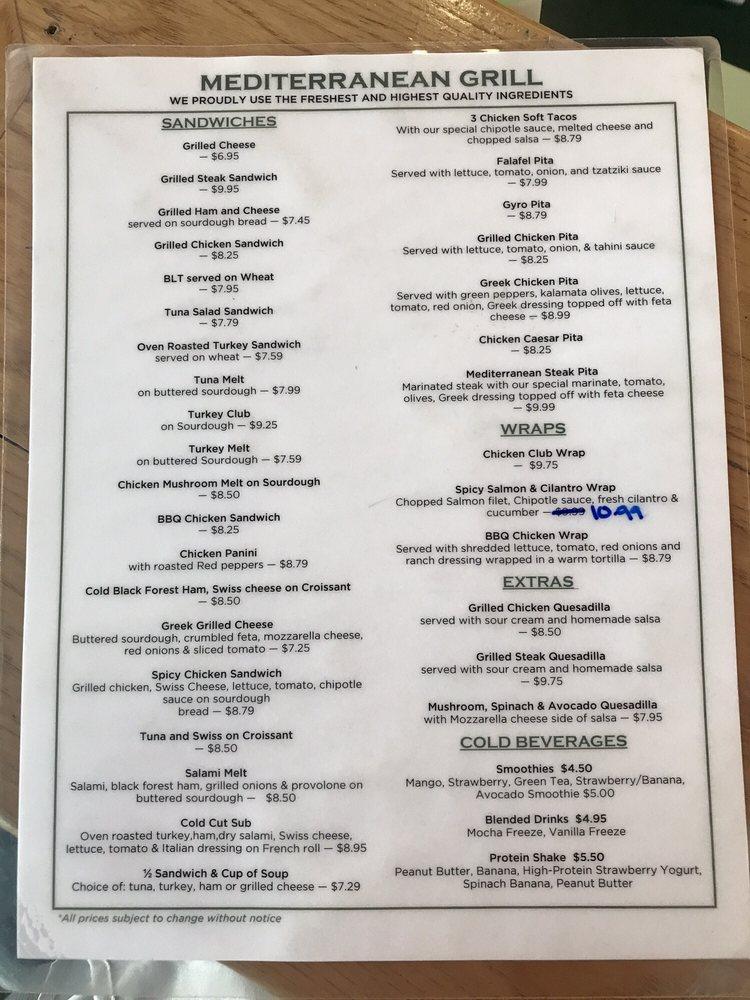 Menu at Mediterranean Grill restaurant, Glendale
