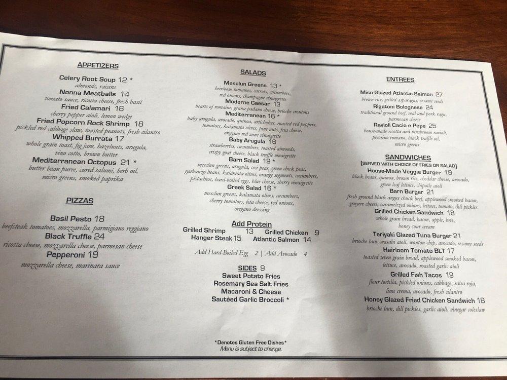 Menu at Moderne Barn Restaurant, Armonk