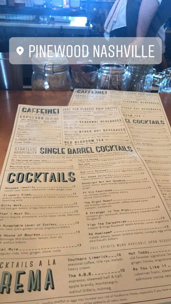 Menu at Pinewood club, Nashville