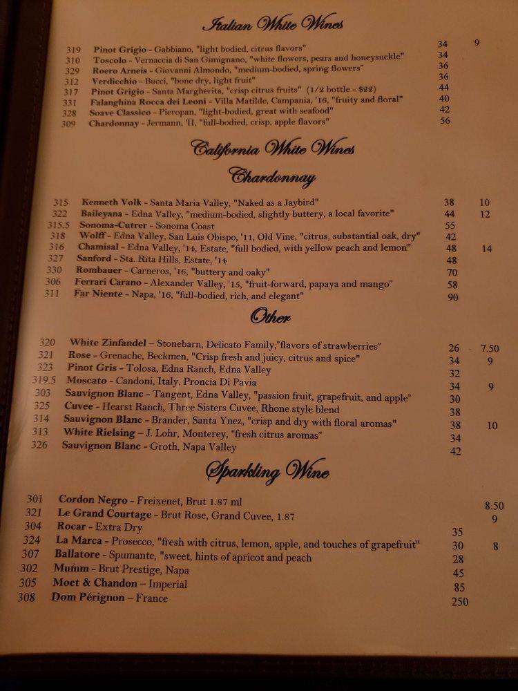 Menu at Rosa's Italian Restaurant, Pismo Beach