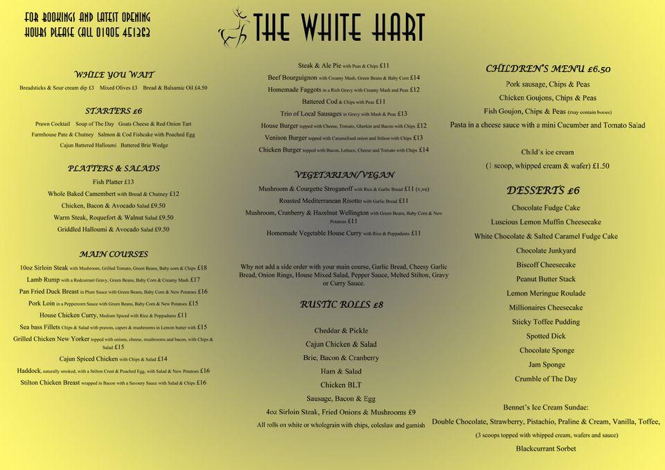 Menu at The White Hart pub & bar, Worcester