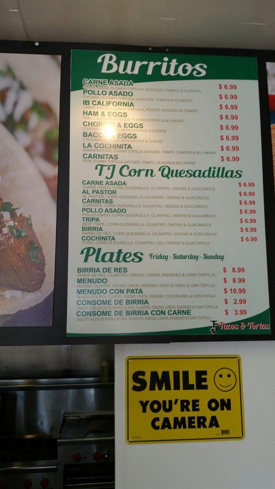 Menu at Tj Tortas & Tacos restaurant, San Diego
