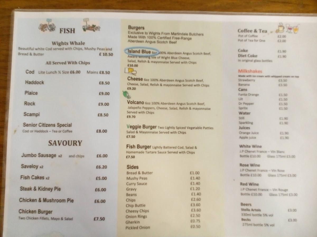 Menu at Wights restaurant, Ryde, 41-42 High St