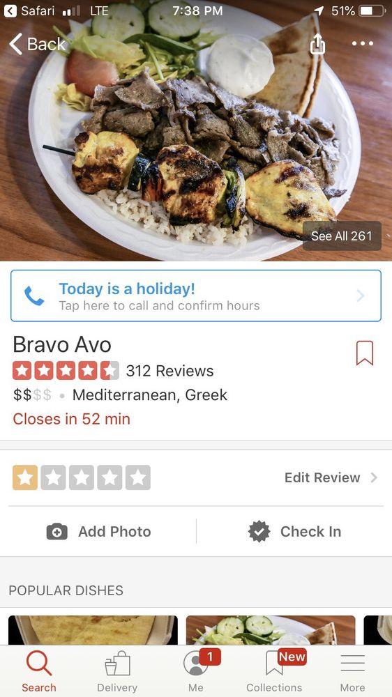 Menu at Bravo Avo Mediterranean Cuisine restaurant, Irvine