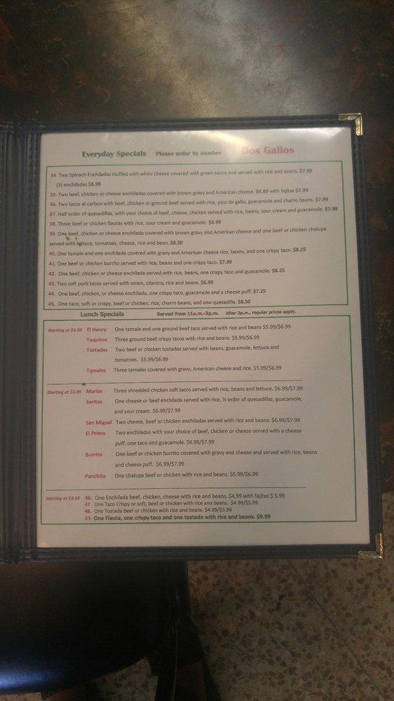 Menu at Dos Gallos restaurant, Humble, 410 Isaacks Rd