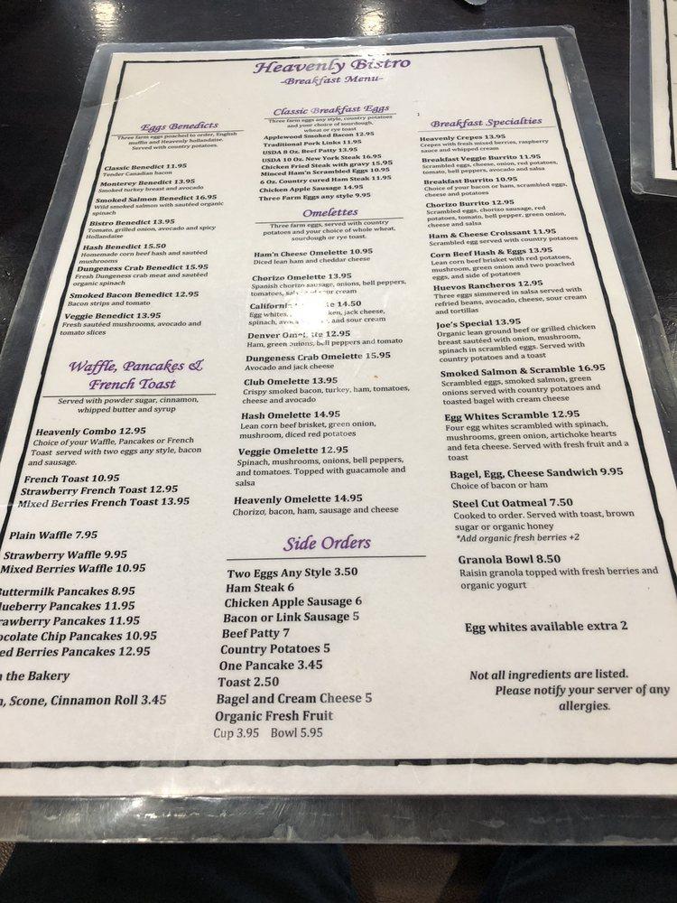 Menu at Heavenly Bistro cafe, Walnut Creek