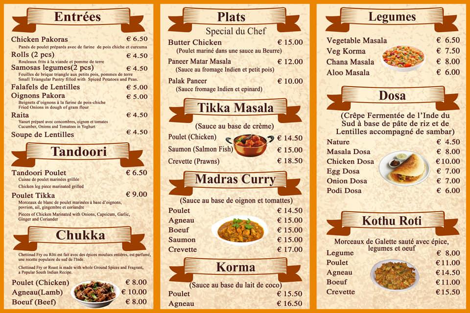 Menu at MADRAS KITCHEN et RIa Money Transfer restaurant, Gex