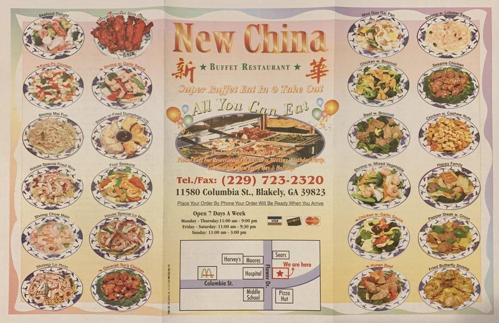 Menu at New China restaurant, Blakely