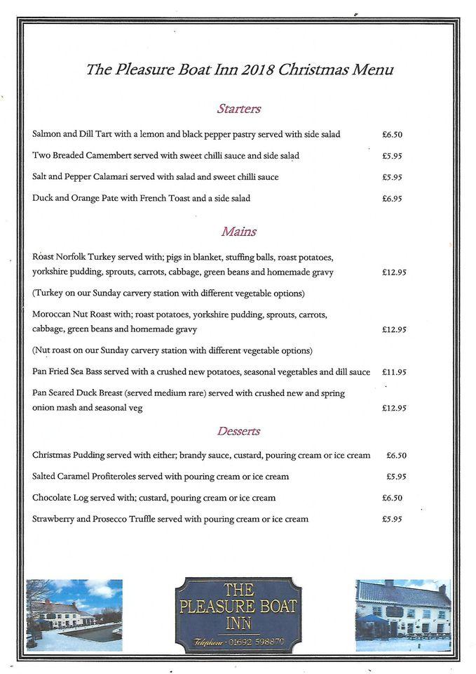 Menu at The Pleasure Boat Inn pub & bar, Hickling, Staithe Rd