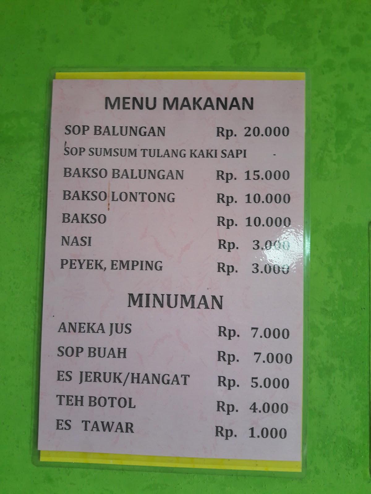 Menu at RM. SOP BALUNGAN SAPI DAN SUMSUM SAPI restaurant, Metro
