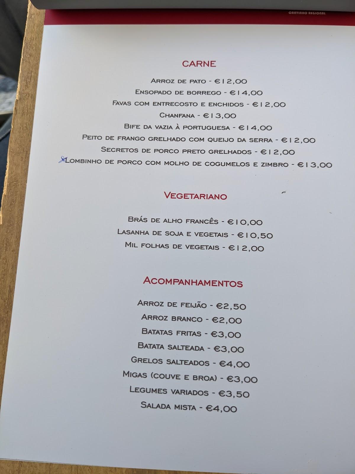 Menu em Restaurante Serra da Estrela - Cantinho Regional, Lisboa, R ...